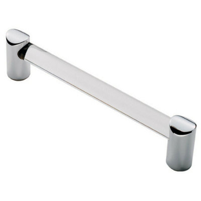 Round Tube Pull Handle 148 x 16mm 128mm Fixing Centres Clear & Chrome