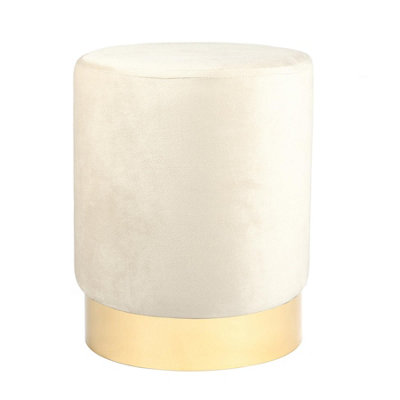 Round Velvet Footstool - H36 x D29cm - Cream | DIY at B&Q