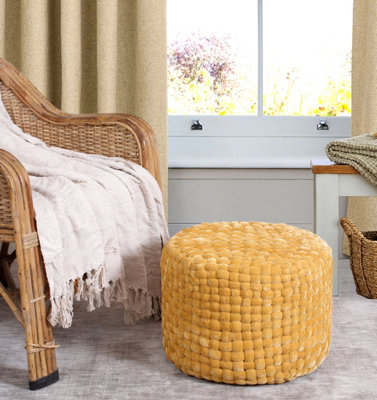 Round Velvet Pouffe Soft Woven Designer Ottoman Stool Gold
