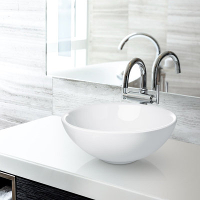 Round Vessel White Porcelain Ceramic Bathroom Sink, 28cm (D)x 11cm (H)