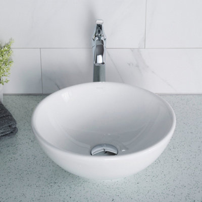Round Vessel White Porcelain Ceramic Bathroom Sink, 28cm (D)x 11cm (H)