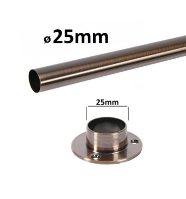 Round Wardrobe Rail Hanging Tube Pipe 1100mm Antique Copper Set with ...