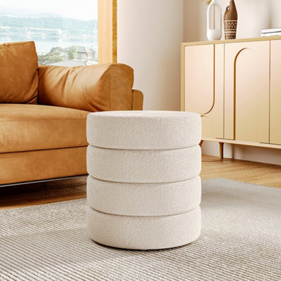Round White Channel Upholstered Foot Stool Dia 430 x H 460 mm