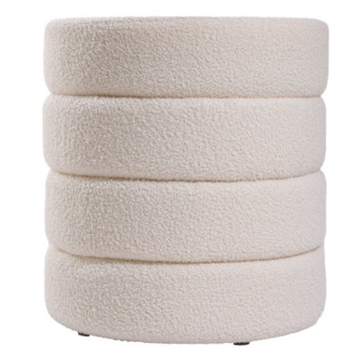 Round White Channel Upholstered Foot Stool Dia 430 x H 460 mm