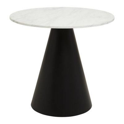 Round White Marble Top Dining Table, Geometric Conical Black Base ...