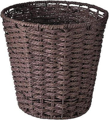 Round Wicker Waste Paper Bin and Basket- Rubbish Basket for Bedroom ...
