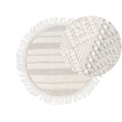 Round Wool Area Rug 140 cm Beige BALTALAR | DIY at B&Q