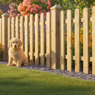 Rounded Top Picket Fence Panels 4FT x 3FT Pressure Treated 11 Pack