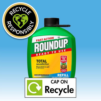 Roundup Total Ready to Use Weed Killer Pump N Go Refill 5L Fast Acting ...