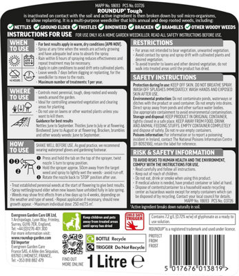 Roundup Tough Ready to Use Weedkiller 1L Deep Root Weed Killer Spray ...