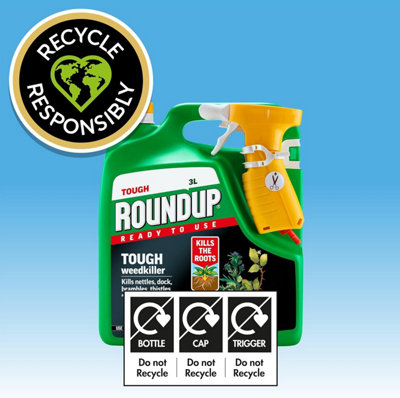 Roundup Tough Ready to Use Weedkiller 3L Heavy Duty Garden Weed Control ...