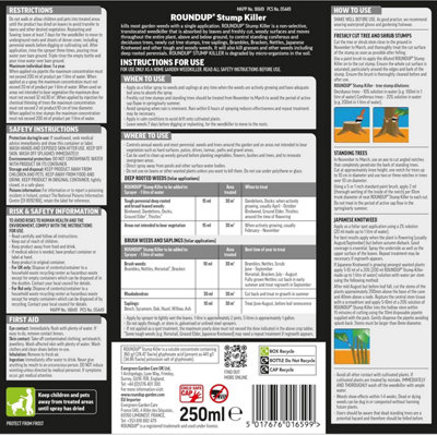 Roundup Tree Stump and Rootkiller 250ml - Kills Stumps, Roots, Brambles ...