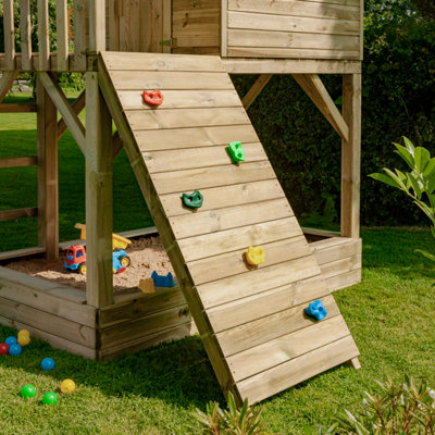 Rowlinson Beach Hut Playhouse with Sandpit & Climbing Wall