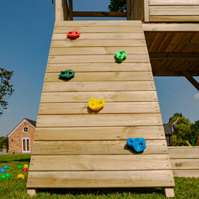 Rowlinson Beach Hut Playhouse with Sandpit & Climbing Wall