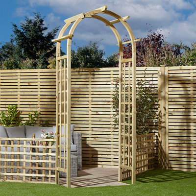 Rowlinson Chester Wooden Round Top Garden Arch Pergola Trellis Plant ...