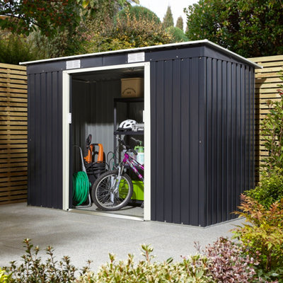 Rowlinson Trentvale 8x4 Metal Pent Shed Dark Grey with Foundation Kit ...