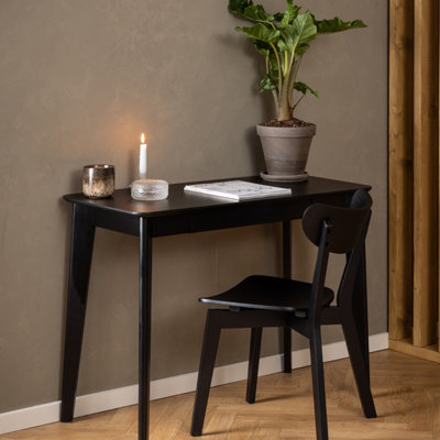 Roxby Office Desk in Matt Black Lacquered Oak Veneer Top