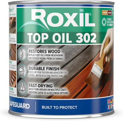 Roxil Top Oil 302 (1L, Clear) Outdoor Wood Oil for Garden Furniture ...
