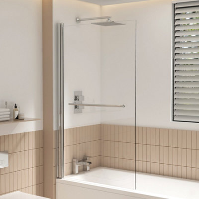 Royal Bathrooms 1435mm Square Chrome Straight Shower Bath Screen with ...