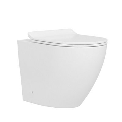 Royal Bathrooms Abacus Rimless Back To Wall Toilet Comfort Height Gloss White Round Pan with ...