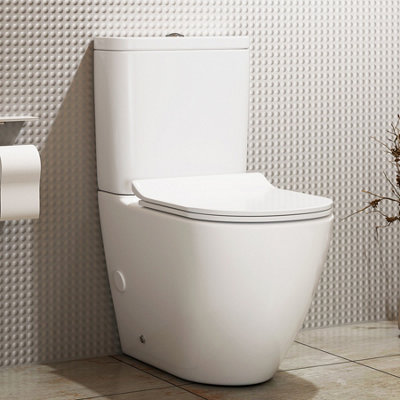 Royal Bathrooms Abacus Rimless Close Coupled Toilet Gloss White Round Pan with Slim Soft Close ...
