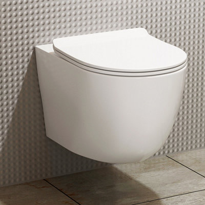 Royal Bathrooms Abacus Rimless Wall Hung Toilet Gloss White Round Pan with Slim Soft Close Seat