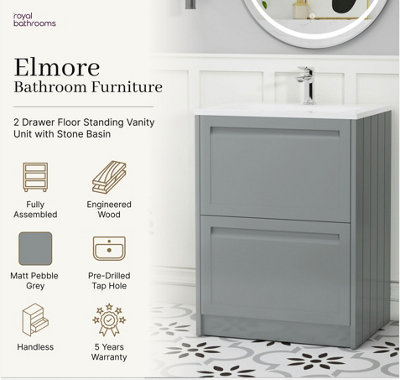Royal Bathrooms Elmore 800mm Traditional Floor Standing 2 Drawer ...