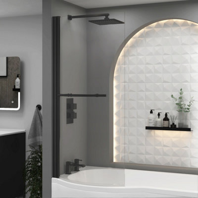 Royal Bathrooms Elva Curved P-Shaped Matt Black Shower Bath Screen with ...