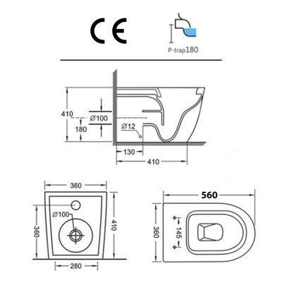 ROYAL BATHROOMS ELVA RIMLESS BACK TO WALL TOILET GLOSS WHITE ROUND PAN ...