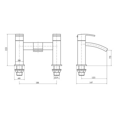 Royal Bathrooms Flair Deck Mounted Bath Filler Tap - Chrome