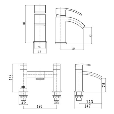 Royal Bathrooms Kartell Flair Chrome Double Lever Bath Filler Tap And ...