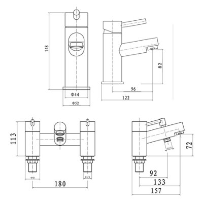 Royal Bathrooms Kartell Plan Bath Filler + Mono Basin Mixer Tap with ...