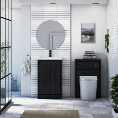 Royal Bathrooms Livora 500mm Black Woodgrain Floor Standing Vanity Unit ...