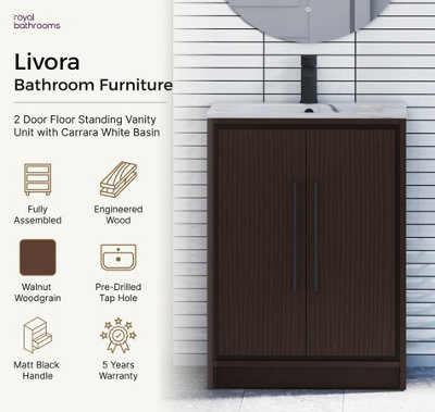 Royal Bathrooms Livora 600mm Walnut Woodgrain Floor Standing Vanity ...