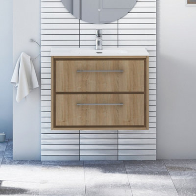 Royal Bathrooms Livora 700mm Natural Oak Wall Hung Bathroom Vanity Unit ...