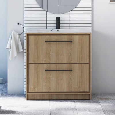 Royal Bathrooms Livora 800mm Natural Oak Floor Standing Vanity Unit 2 ...