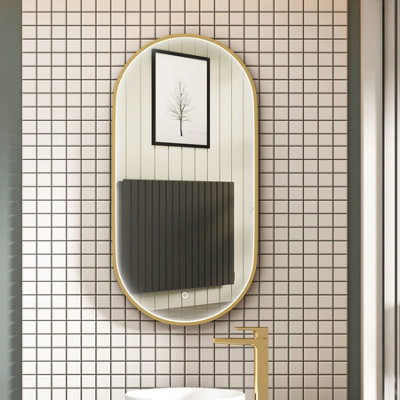 Royal Bathrooms Luxor 900 x 450mm Brushed Brass Framed Capsule Mirror ...