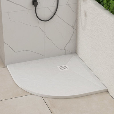 Royal Bathrooms Luxor Quadrant White Slate Effect Stone Shower Tray 800 ...