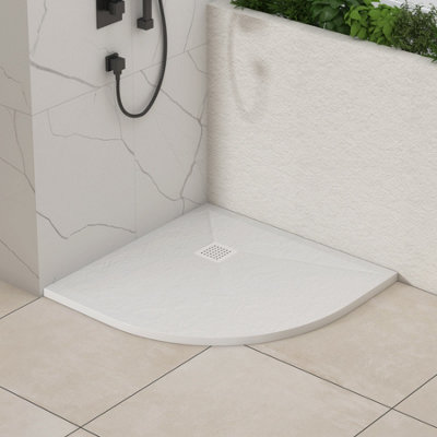 Royal Bathrooms Luxor Quadrant White Slate Effect Stone Shower Tray 800 ...