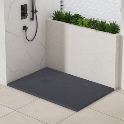 Royal Bathrooms Luxor Rectangular Grey Slate Effect Stone Shower Tray ...