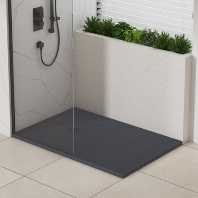 Royal Bathrooms Luxor Rectangular Grey Slate Effect Stone Shower Tray ...
