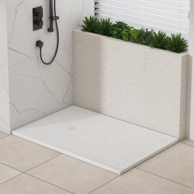 Royal Bathrooms Luxor Rectangular White Slate Effect Stone Shower Tray ...