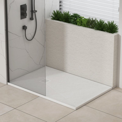 Royal Bathrooms Luxor Rectangular White Slate Effect Stone Shower Tray ...