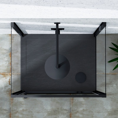 Royal bathrooms Milan 1000 x 760mm Matt Black Rectangular Pivot Door 3-sided shower enclosure ...