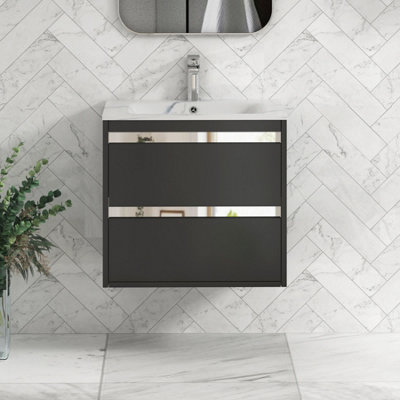 Royal Bathrooms Orion 600mm Matt Obsidian Black 2 Drawer Wall Hung ...