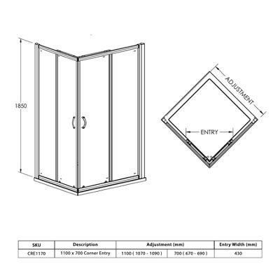 Royal Bathrooms Plaza 1100 x 700mm Corner Entry Shower Enclosure with ...