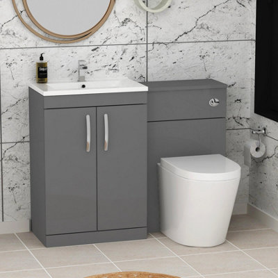 Royal Bathrooms Turin 1100mm Indigo Grey Gloss 2-Doors Minimalist Basin ...