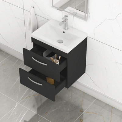 Royal Bathrooms Turin 500mm Matte Black Wall Hung Vanity Unit 2 Drawer ...