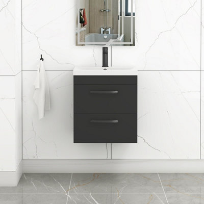 Royal Bathrooms Turin 500mm Wall Hung Vanity Unit Matte Black 2 Drawer ...