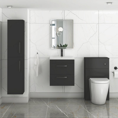 Royal Bathrooms Turin 500mm Wall Hung Vanity Unit Matte Black 2 Drawer ...